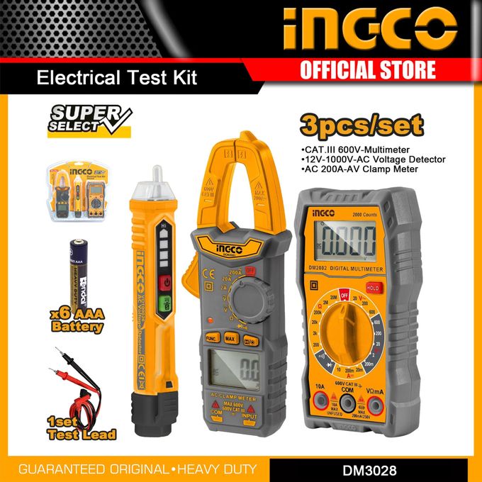 Ingco Electrical Test Kit 3pc Digital Multimeter Clamp Meter Voltage D ...