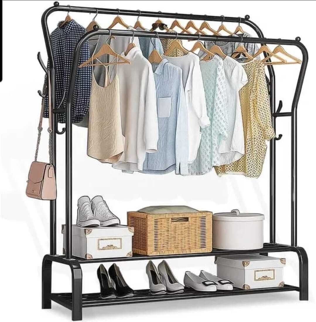 Movable Clothing Rack with Wheels Double Rails – Homelux Kenya