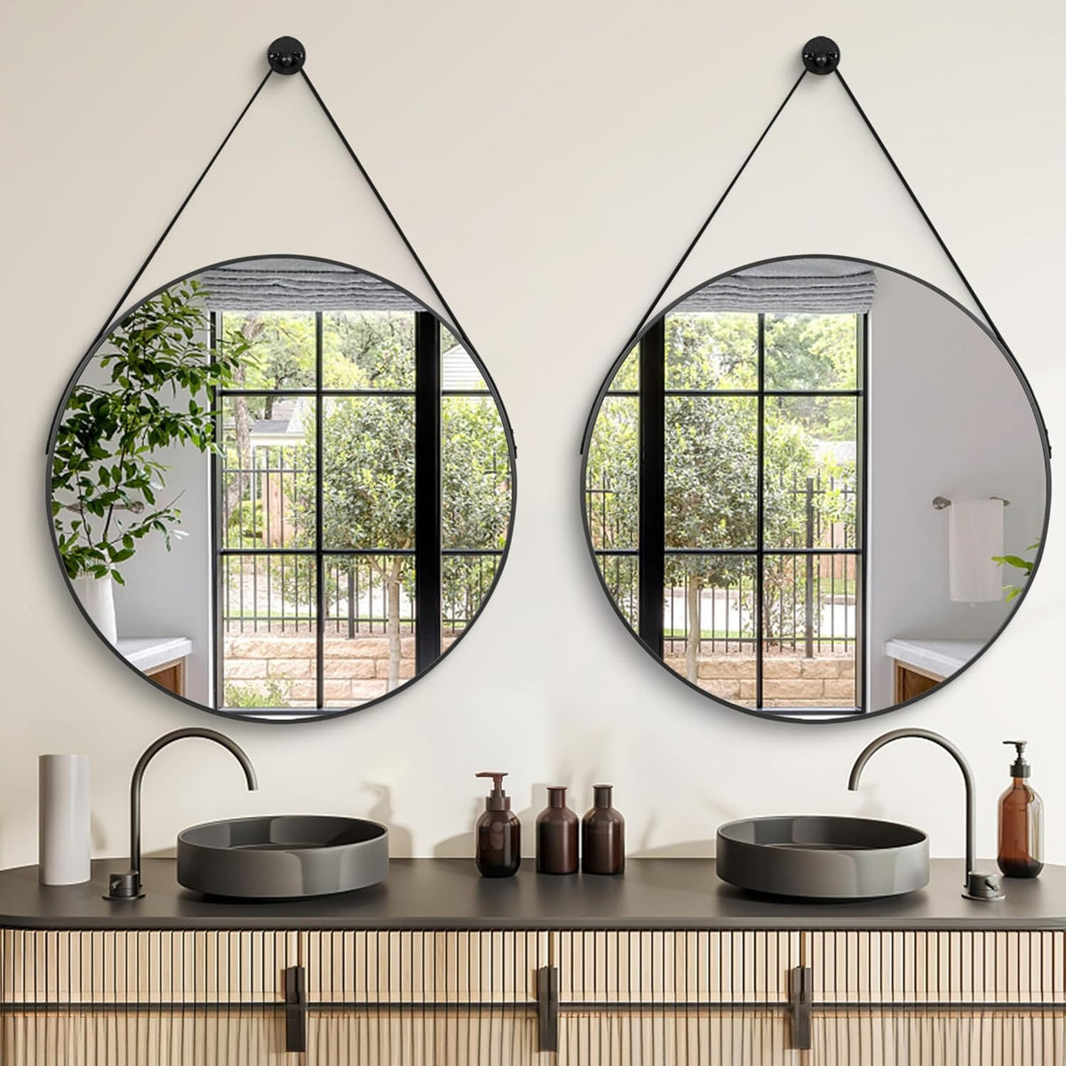 Round Hanging Mirror with Strap Decorative Wall Mirror 60cm – Homelux Kenya
