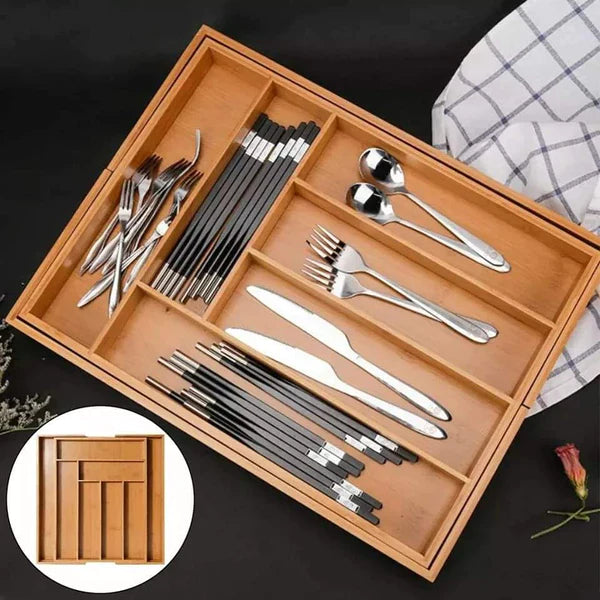 Extendable Cutlery Tray, 6-7 Adjustable Compartments Kitchen Drawer Or ...