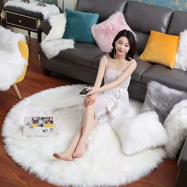 White Round Faux fur rug – Homelux Kenya