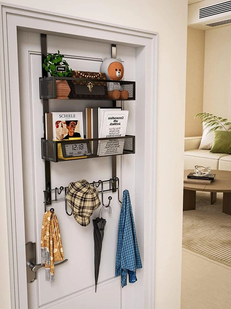 Over the door hanging rack organizer with hooks and basket – Homelux Kenya