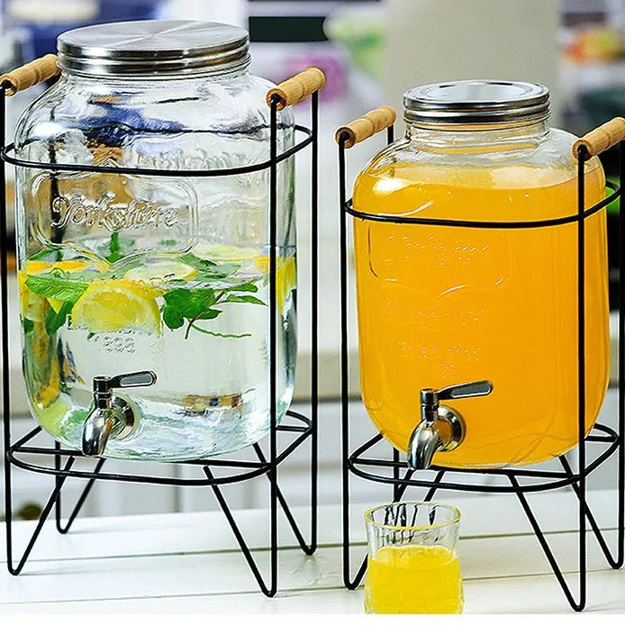 Glass Drink Dispenser with Stand Tap Cocktail Juice Dispenser 5L ...