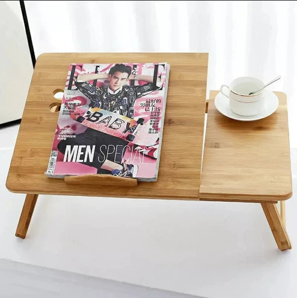 Adjustable bamboo laptop desk with USB cooling fan – Homelux Kenya