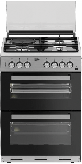Beko FDF63110DXDSL 3 Gas + 1 Electric Cooker, Double Oven ,60cm’60cm ...