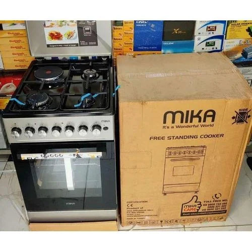 MIKA Standing Cooker, 50cm x 60cm, 3 Gas Pipe Burners + 1 RAPID Hot Pl ...
