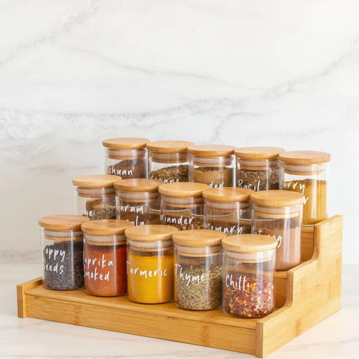 ♨️15pcs airtight glass spice jars with organizing Bamboo Rack – Homelux ...