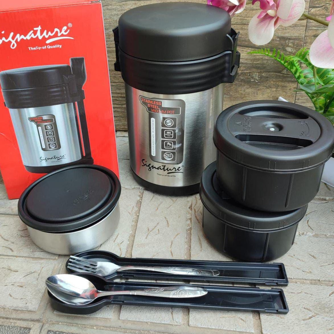 Unbreakable Lunch Box (Food Flask) 2 Litre Capacity with 2 Spoons & 3 ...