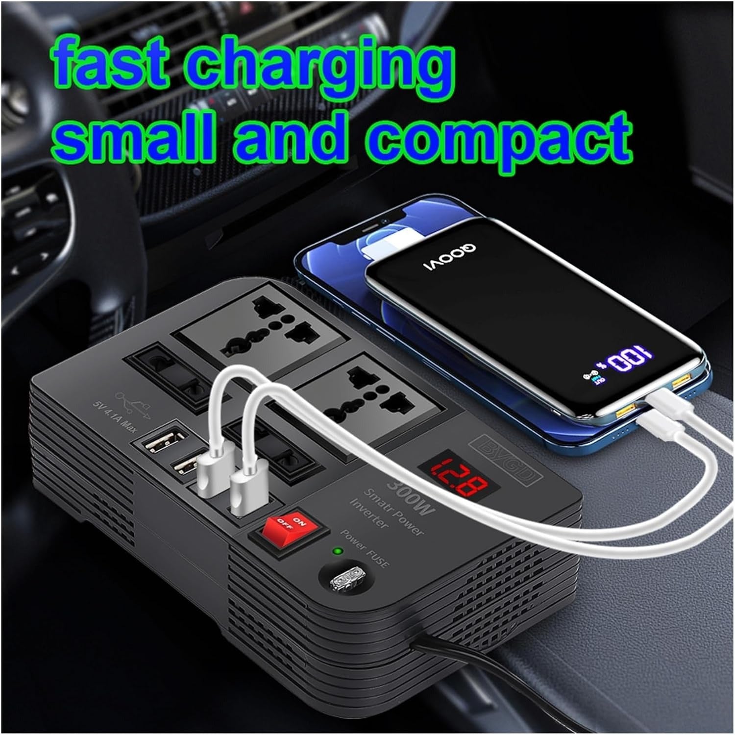 Portable Car Power Inverter Car Charging Adapter DC 12V to AC 220V 300 ...