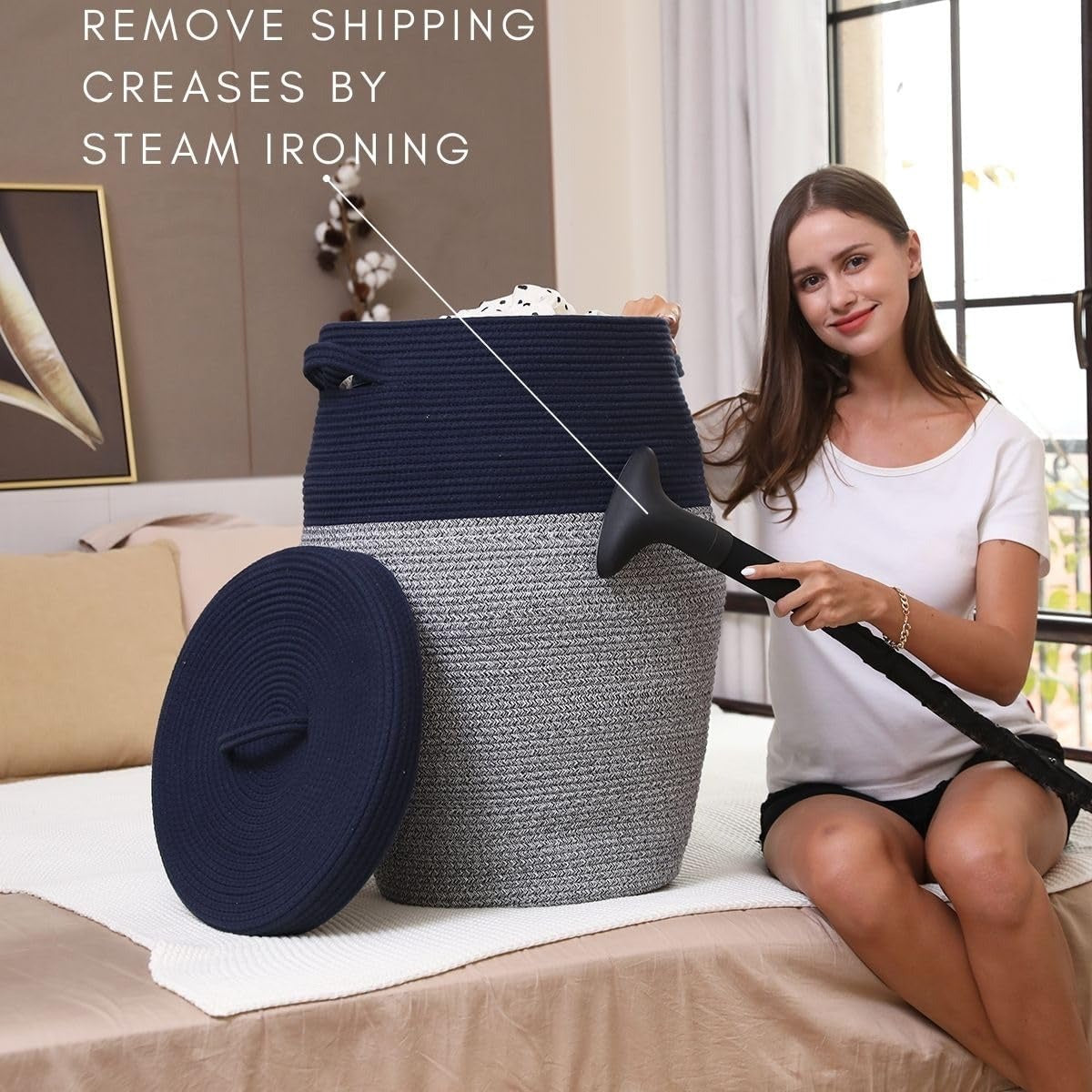 Tall Extra Large Storage Basket with Lid, Cotton Rope Storage Baskets ...