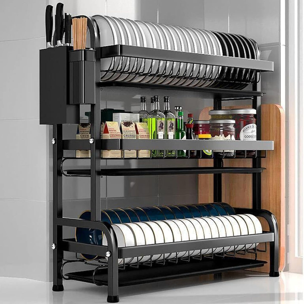 3 Tier Dish Racks for Kitchen Counter, Dish Drainer Rack Stainless Ste ...
