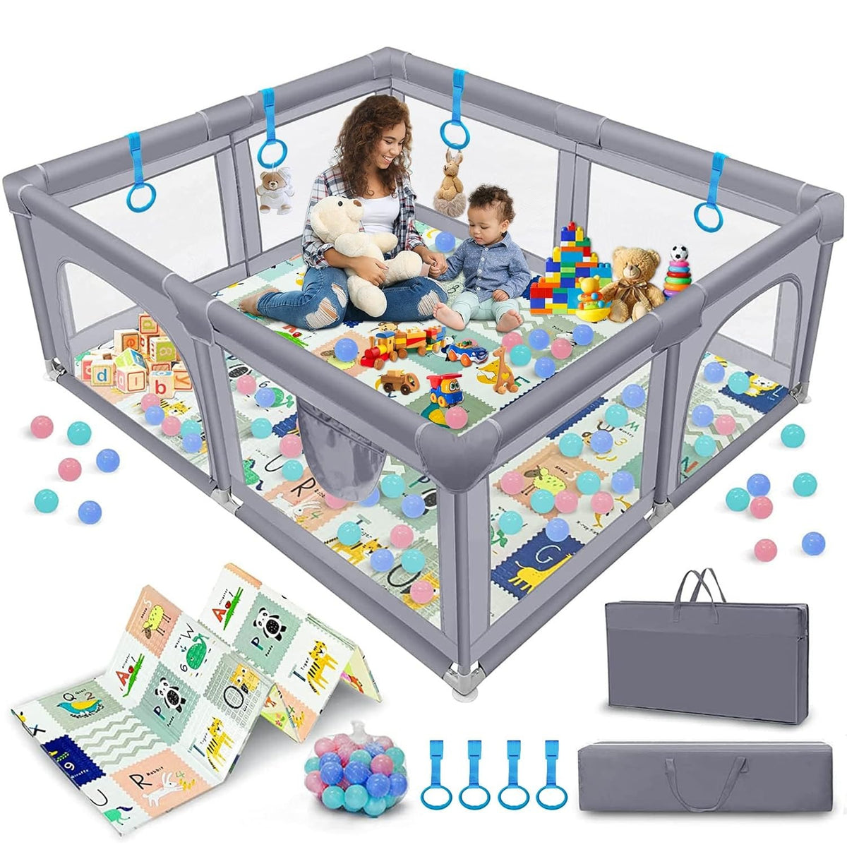Extra Large Baby Playpen Play Pen with Mat for Toddlers With Shock Abs ...