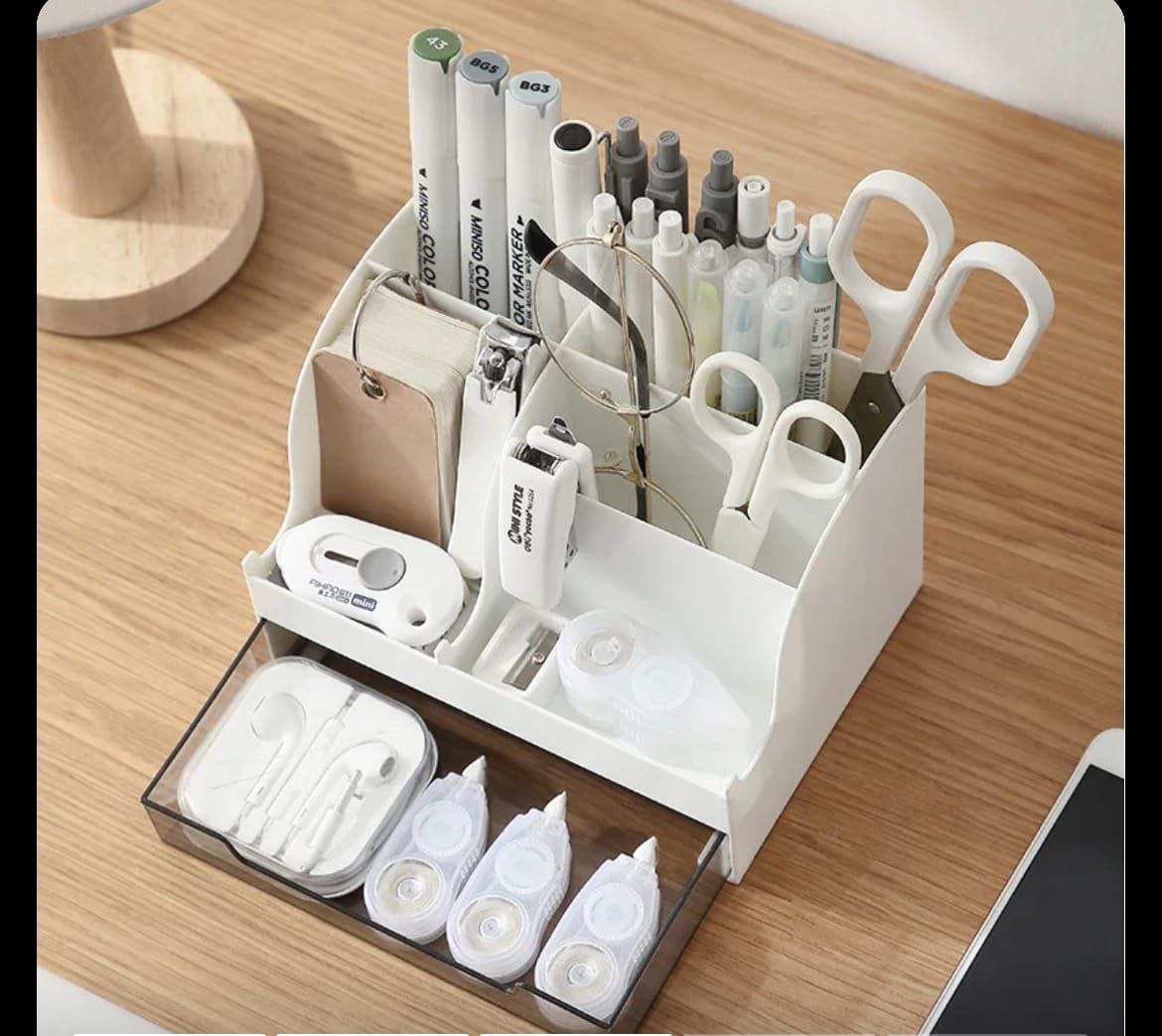 Office Desk Stationery Storage Box Organizer Plastic Table Organiser ...
